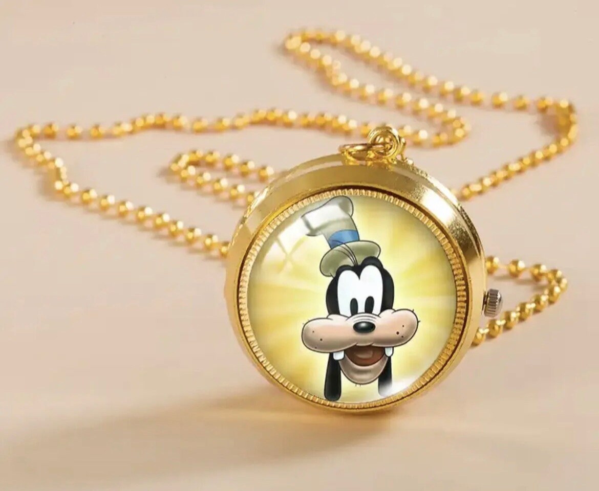 Goofy Spinning Glass Dome Pocket Watch Pendant Necklace - Etsy