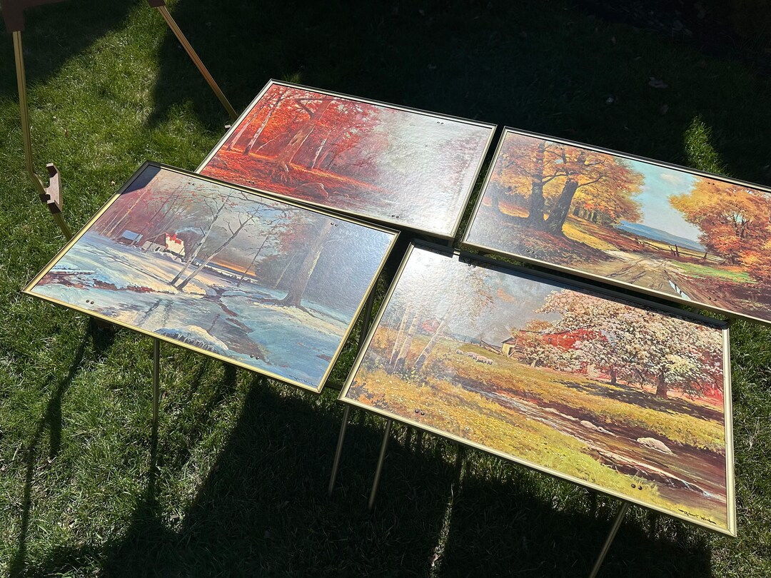 Vintage TV Tray Set 4 Tray Set Features Robert Woods 4 Seasons Artwork ...