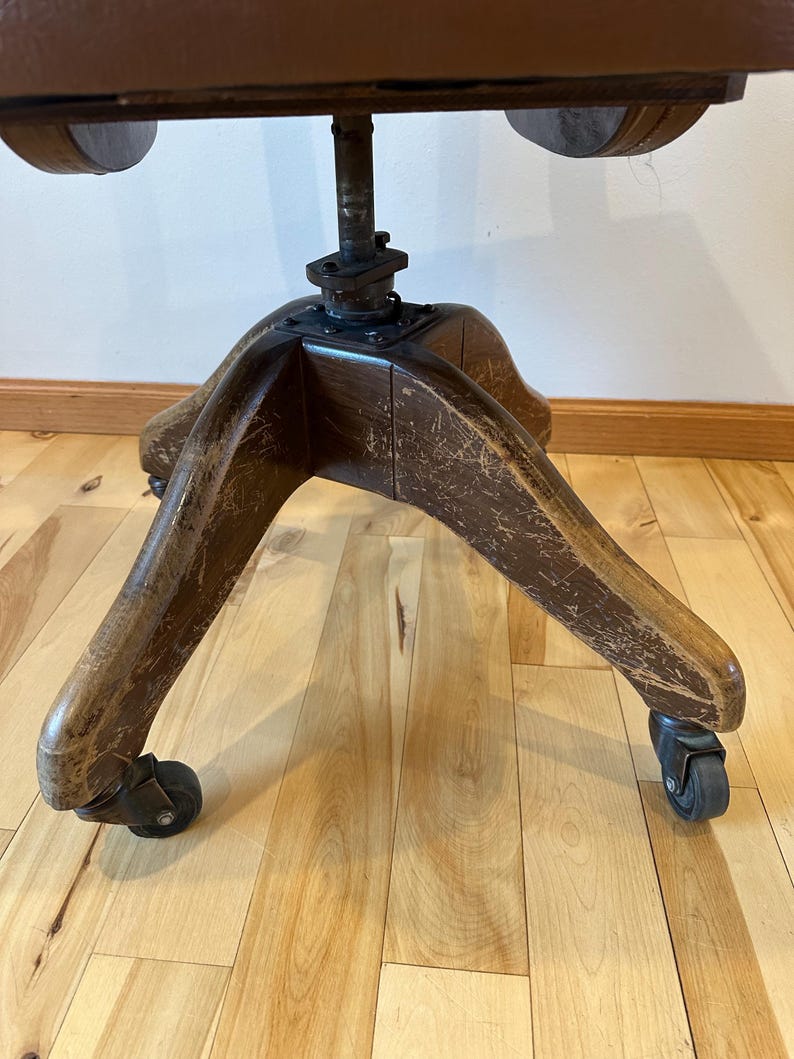 Vintage Solid Wood Desk Chair | Domore Chair Co. Wooden Swivel Chair ...