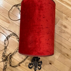 Vintage Crushed Red Velvet Hanging Drum Lamp Hollywood Regency 24 MCM ...