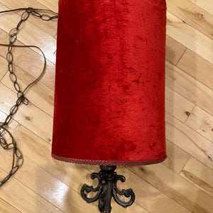 Vintage Crushed Red Velvet Hanging Drum Lamp Hollywood Regency 24 MCM ...