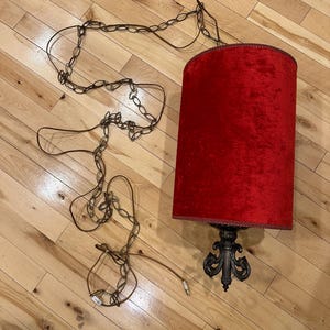 Vintage Crushed Red Velvet Hanging Drum Lamp Hollywood Regency 24 MCM ...