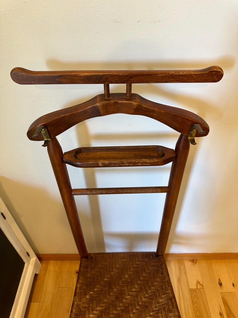 VTG MCM Butler Valet Gentlemen’s Suit Chair Wooden Woven Cane Seat ...