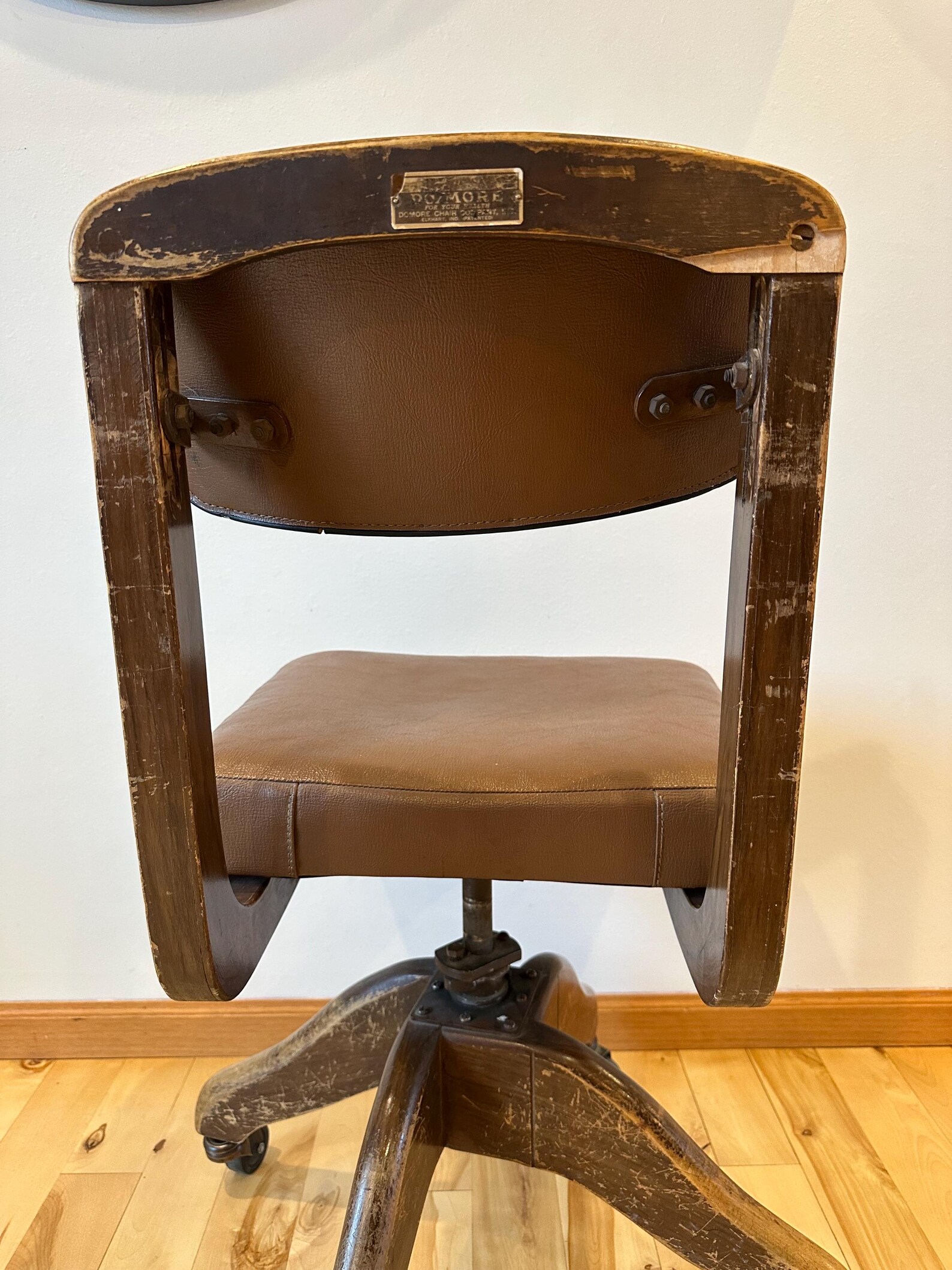 Vintage Solid Wood Desk Chair | Domore Chair Co. Wooden Swivel Chair ...