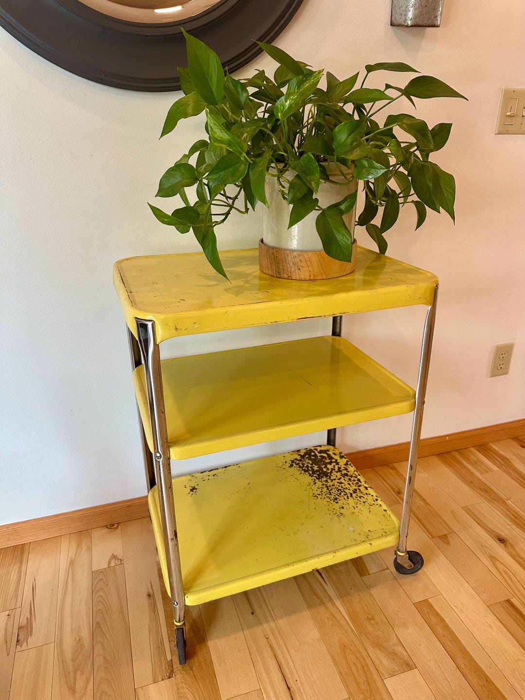 Vintage MCM Metal 3 Tier COSCO Rolling Kitchen Utility Bar Cart Yellow ...