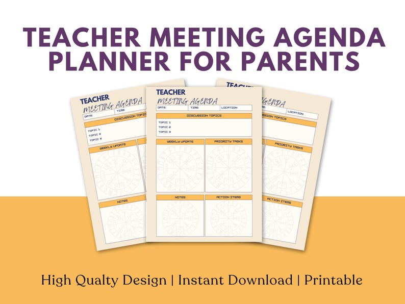 Teacher Meeting Agenda Planner: Printable Staff Meeting Template (PDF ...