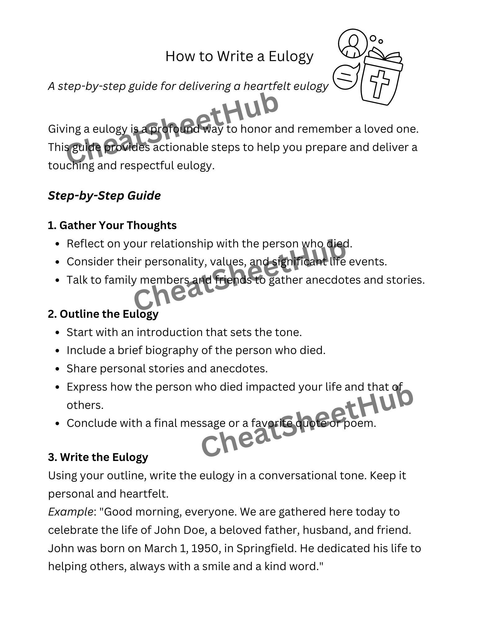 Cheat Sheet for Writing a Eulogy - Etsy