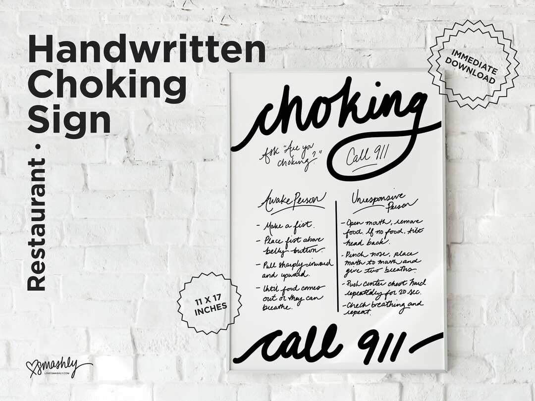 Restaurant Choking Victim Sign. Handwritten Note Style. Unique Design ...