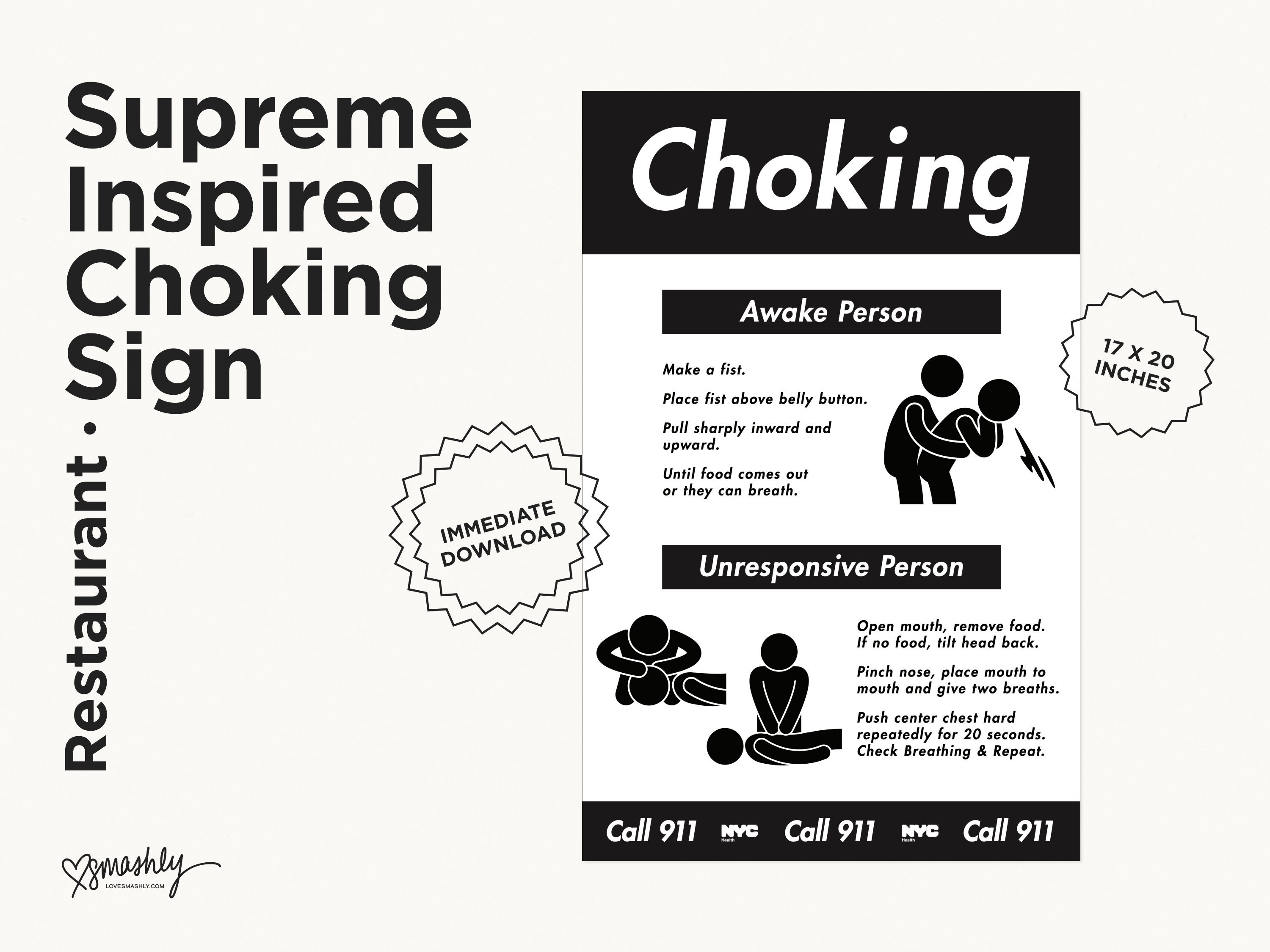 Restaurant Choking Victim Sign. Supreme Inspired. Unique Design. 11x17 ...