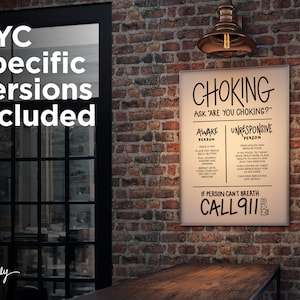 Restaurant Choking Victim Sign. Handwritten. Unique Design. 11x17 ...