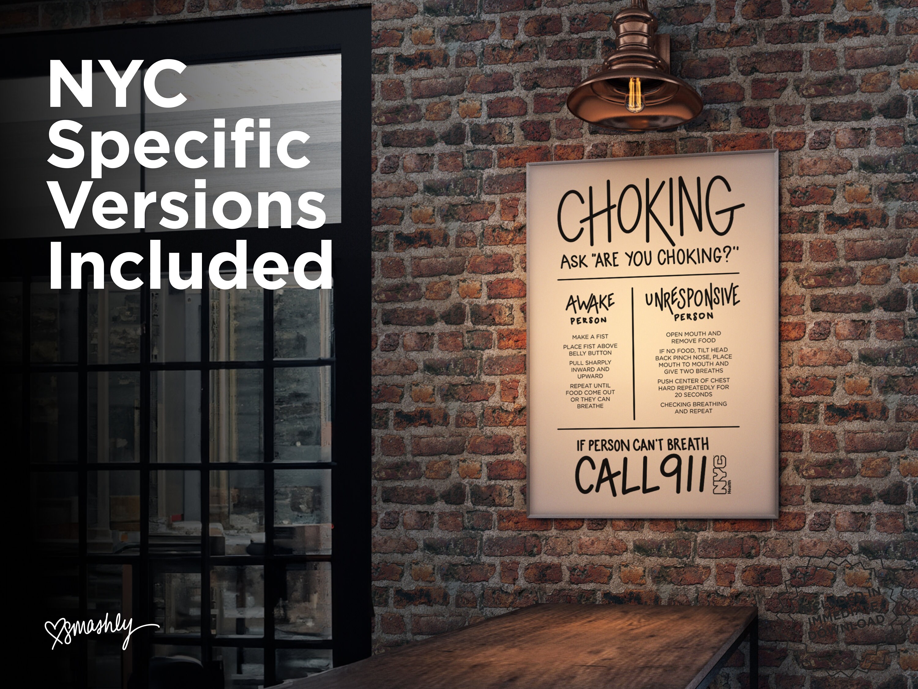 Restaurant Choking Victim Sign. Handwritten. Unique Design. 11x17 ...