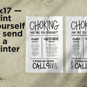 Restaurant Choking Victim Sign. Handwritten. Unique Design. 11x17 ...