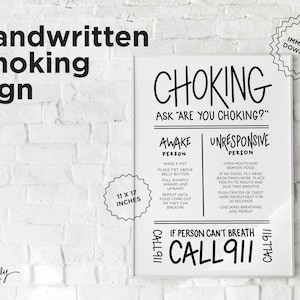 Restaurant Choking Victim Sign. Handwritten. Unique Design. 11x17 ...