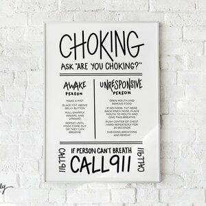 Restaurant Choking Victim Sign. Handwritten. Unique Design. 11x17 ...