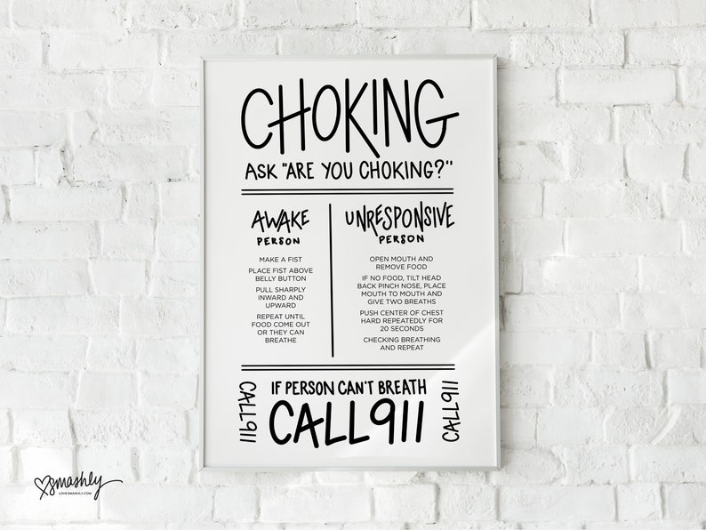 Restaurant Choking Victim Sign. Handwritten. Unique Design. 11x17 ...