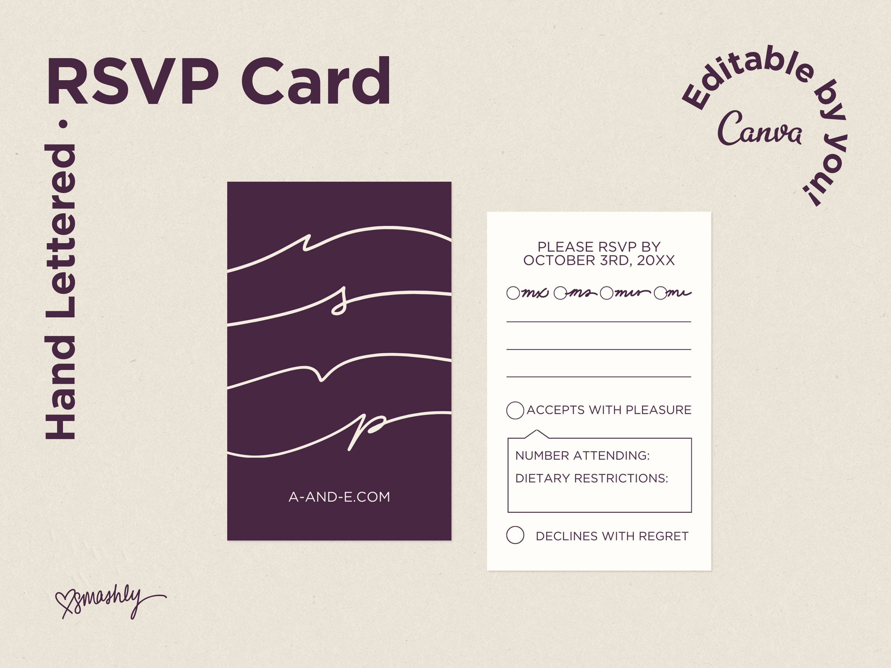 Customizable RSVP Card Canva Template. Easy to Edit. Handwritten ...
