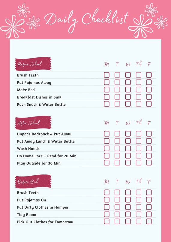 Printable Daily Chore Chart | Etsy