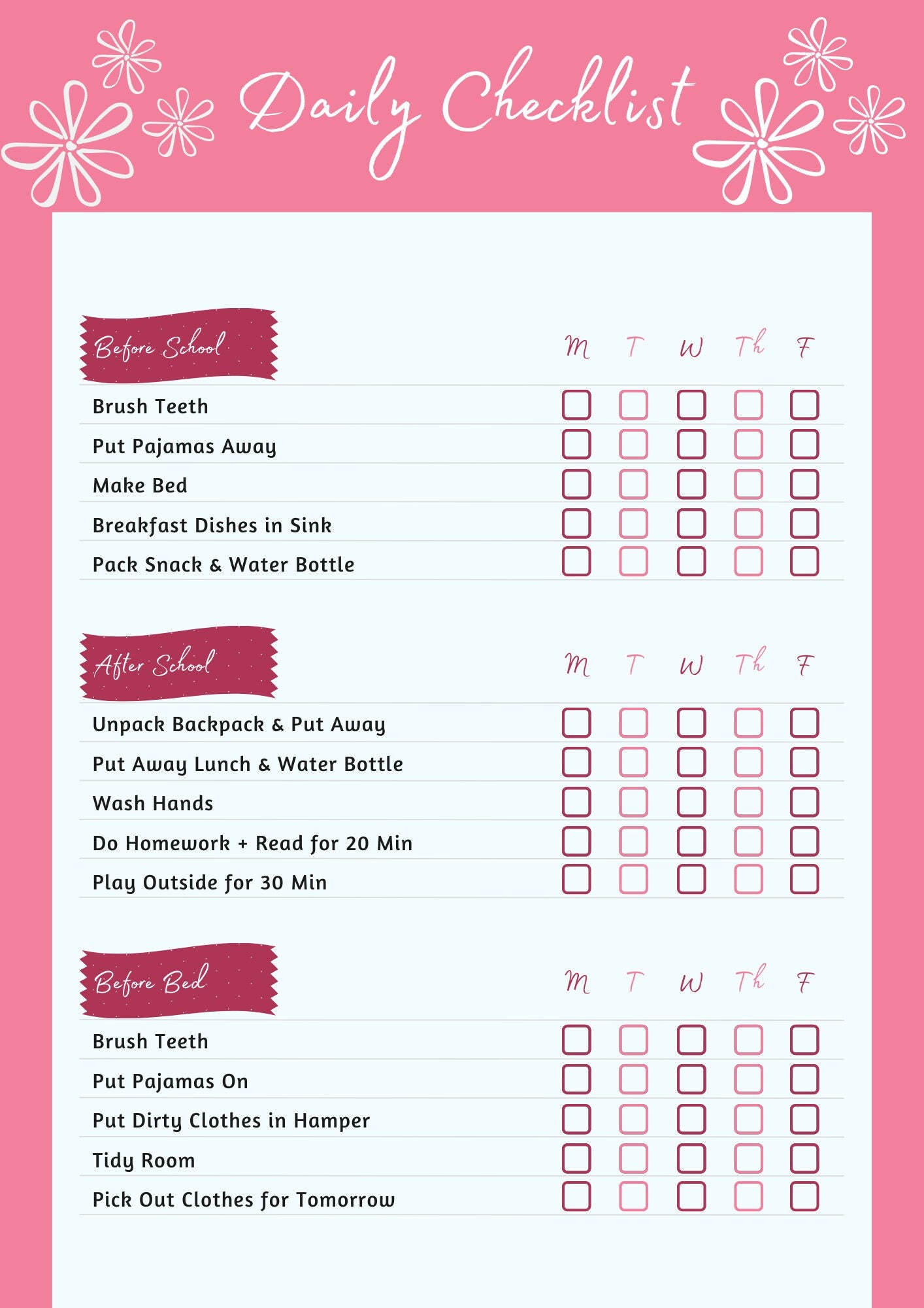 Printable Daily Chore Chart - Etsy