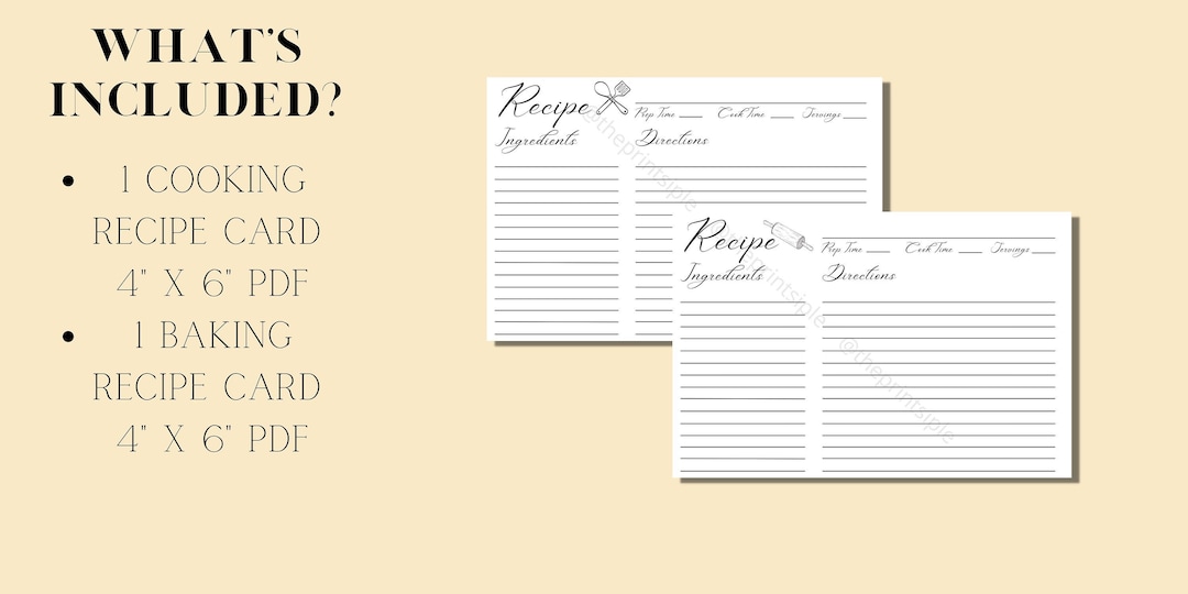 Recipe Card Set | Baking Recipe Card | Cooking Recipe Card | Backside ...