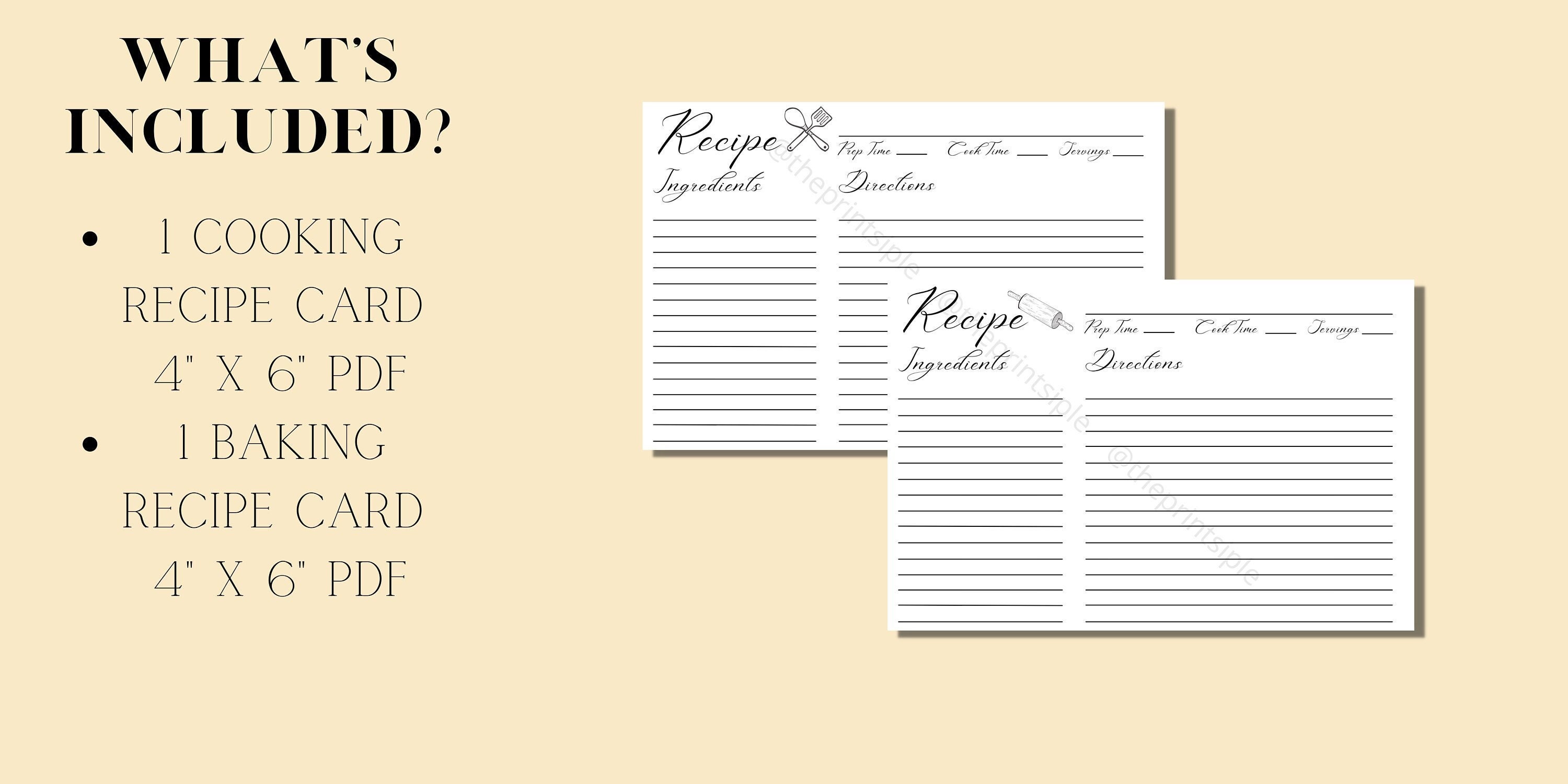Recipe Card Set | Baking Recipe Card | Cooking Recipe Card | Backside ...