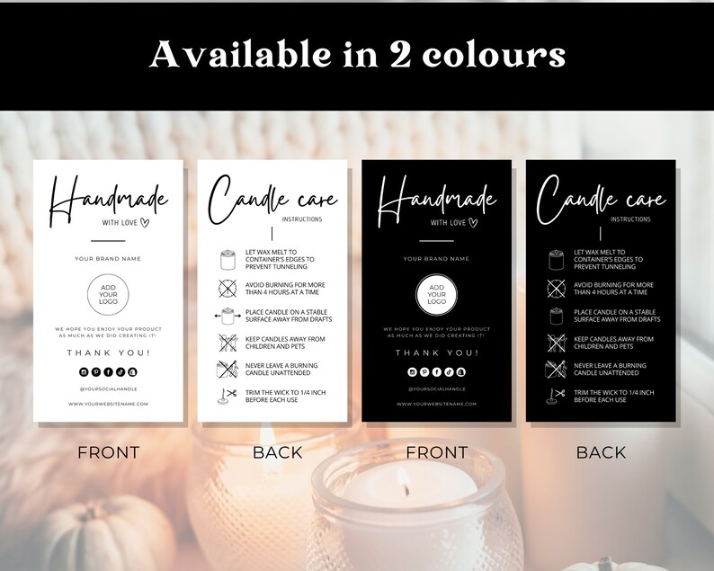 Editable Candle Care Instructions Card Template, Printable Candle Care ...
