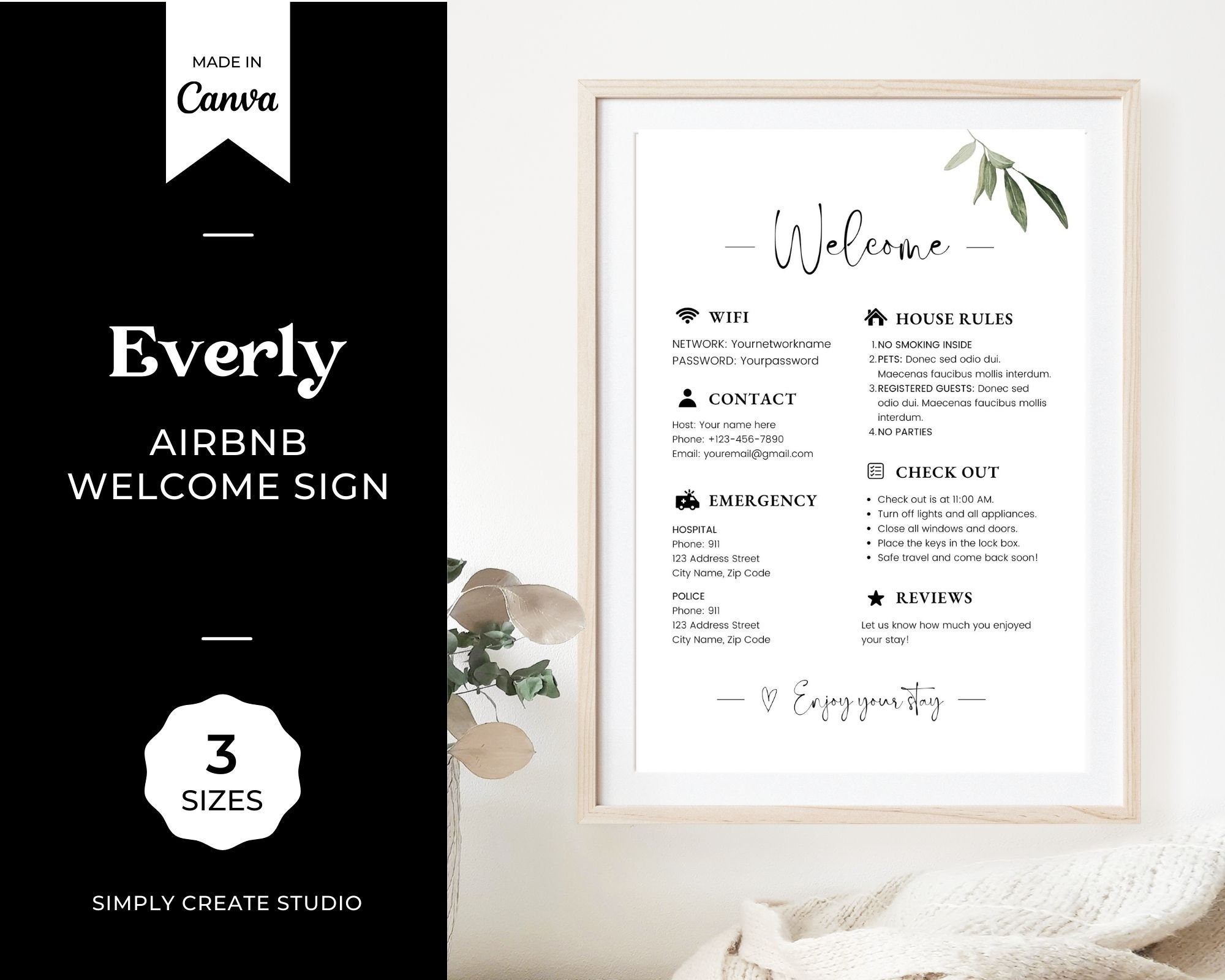 Airbnb Welcome Sign, Editable Canva Template, Short Term Rental Welcome ...