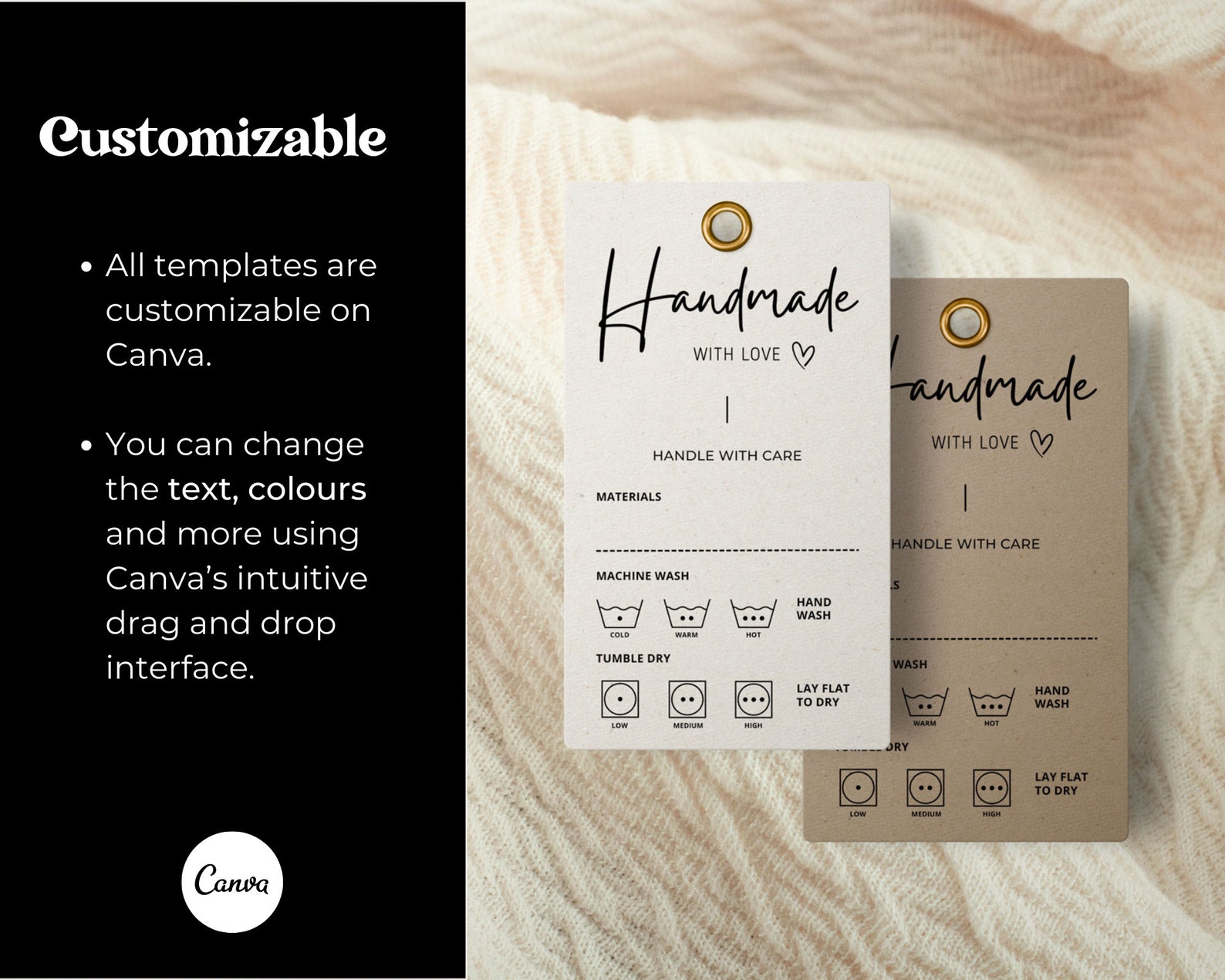Editable Care Tags Label, Printable Clothing Care Card, Canva Template ...