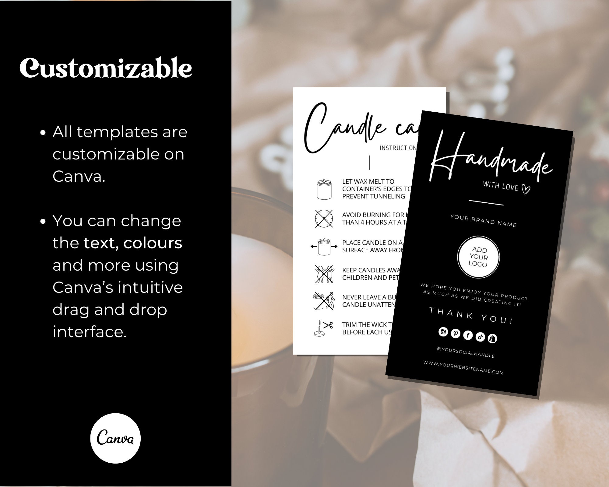 Editable Candle Care Instructions Card Template, Printable Candle Care ...