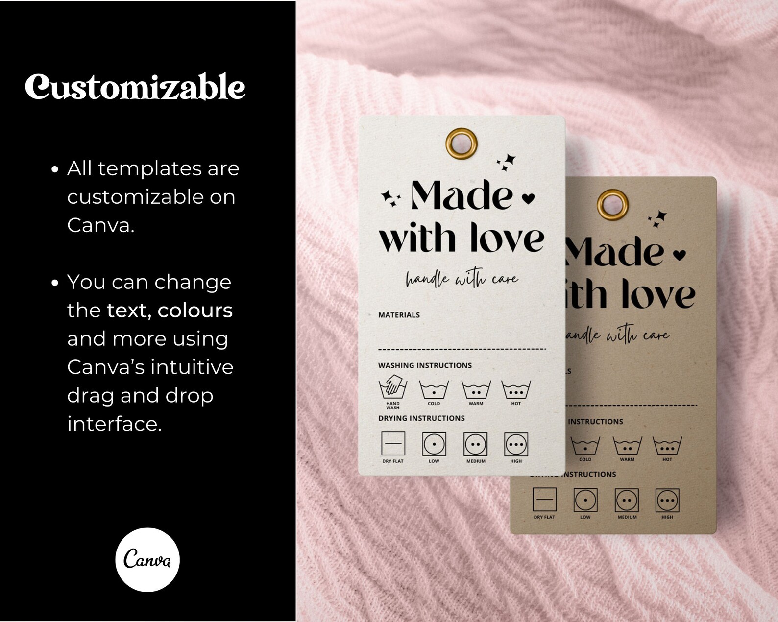 Editable Care Tags Label Printable Clothing Care Card Canva - Etsy