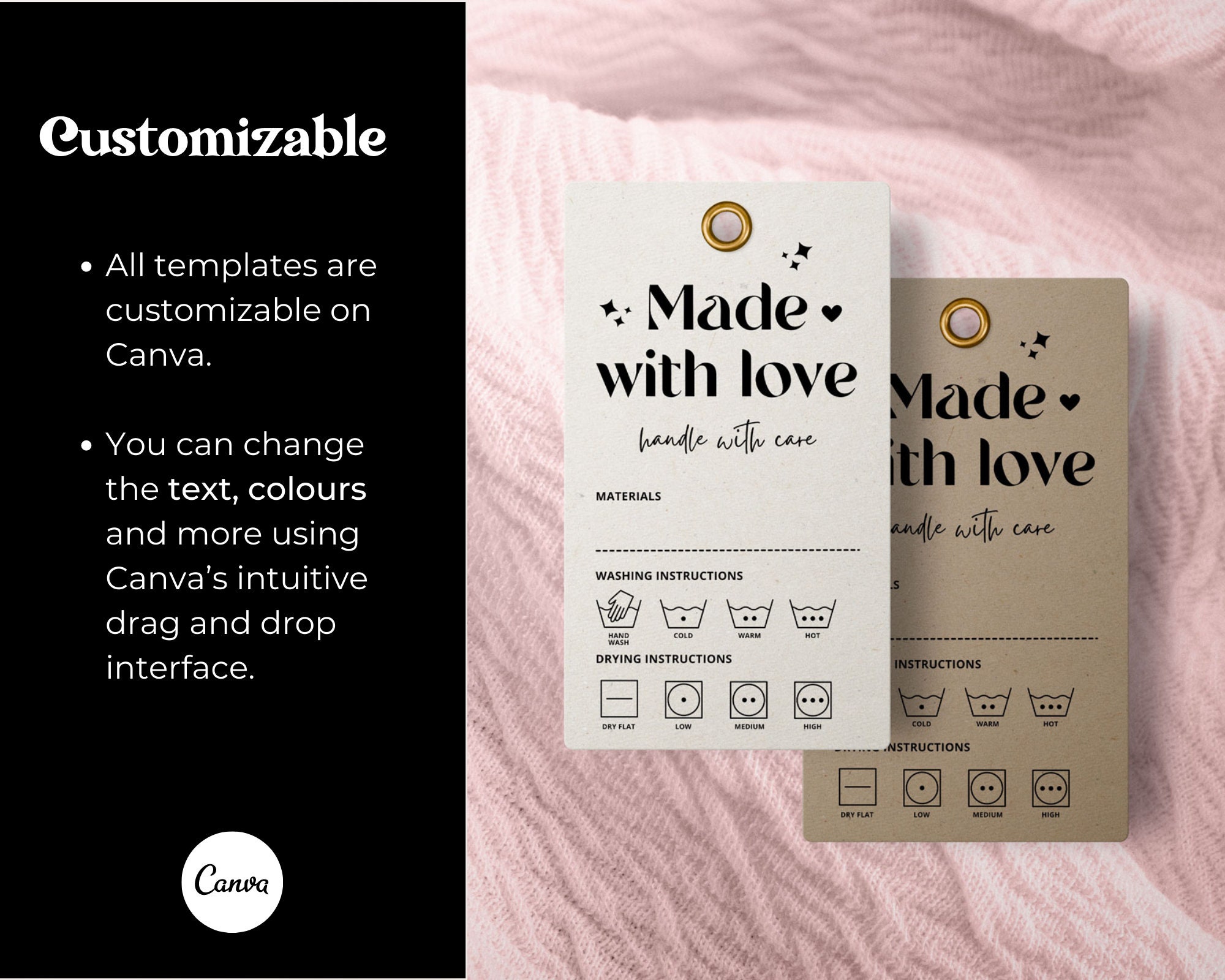 Editable Care Tags Label Printable Clothing Care Card Canva - Etsy