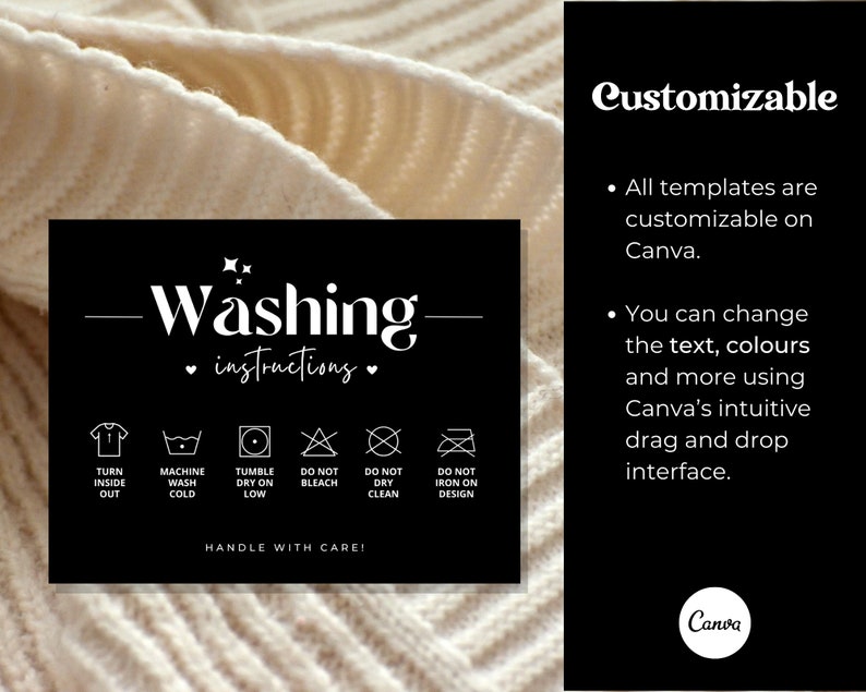 Editable Washing Instructions Care Card Template, Printable Clothing ...