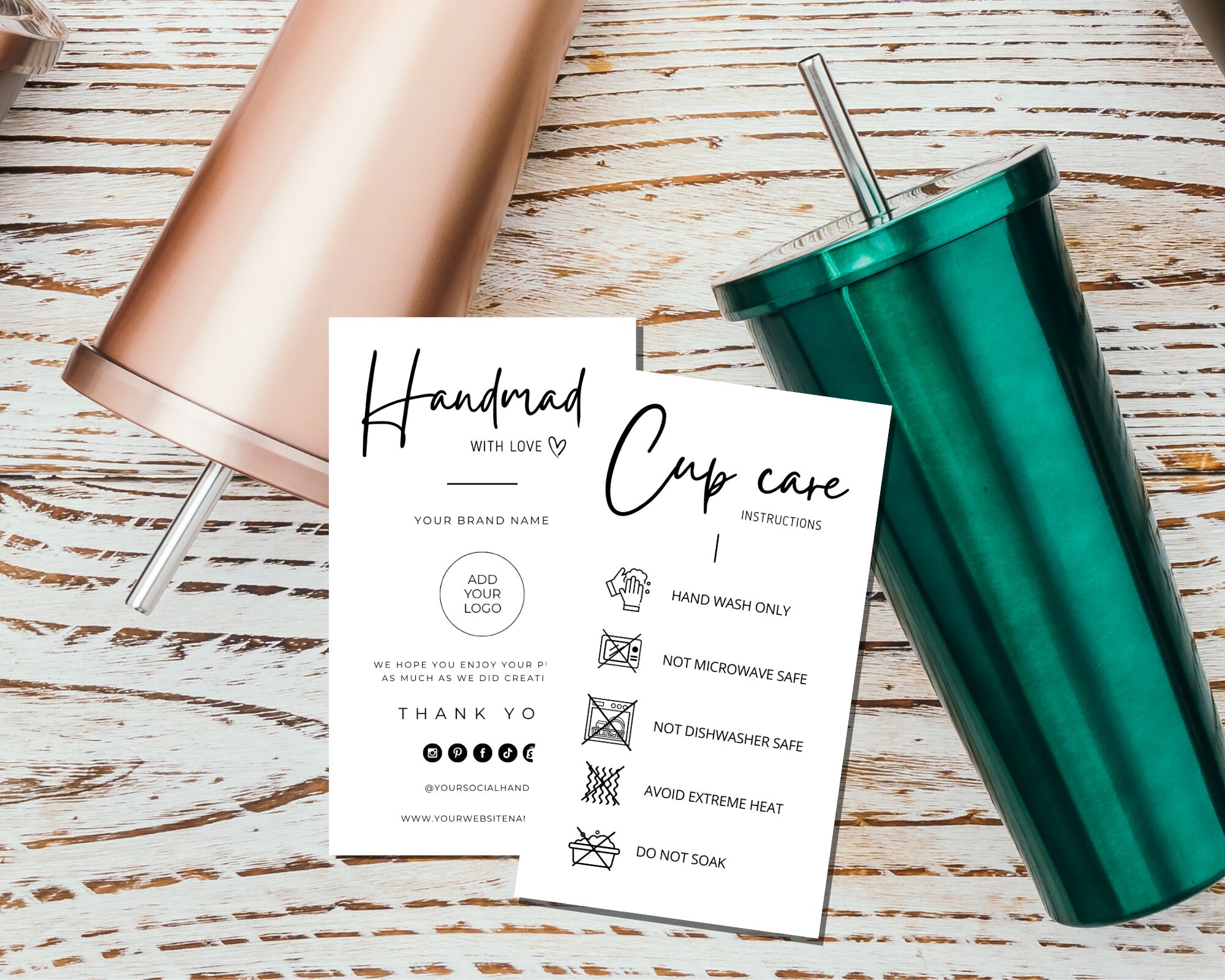 Editable Cup Care Instructions Card Template, Printable Cup Care Label ...