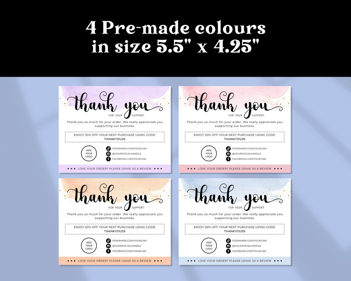 Printable Thank You Card Canva Template, Etsy Poshmark Small Business, Editable Customer ...