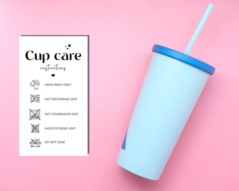 Editable Cup Care Instructions Card Template, Printable Cup Care Label ...