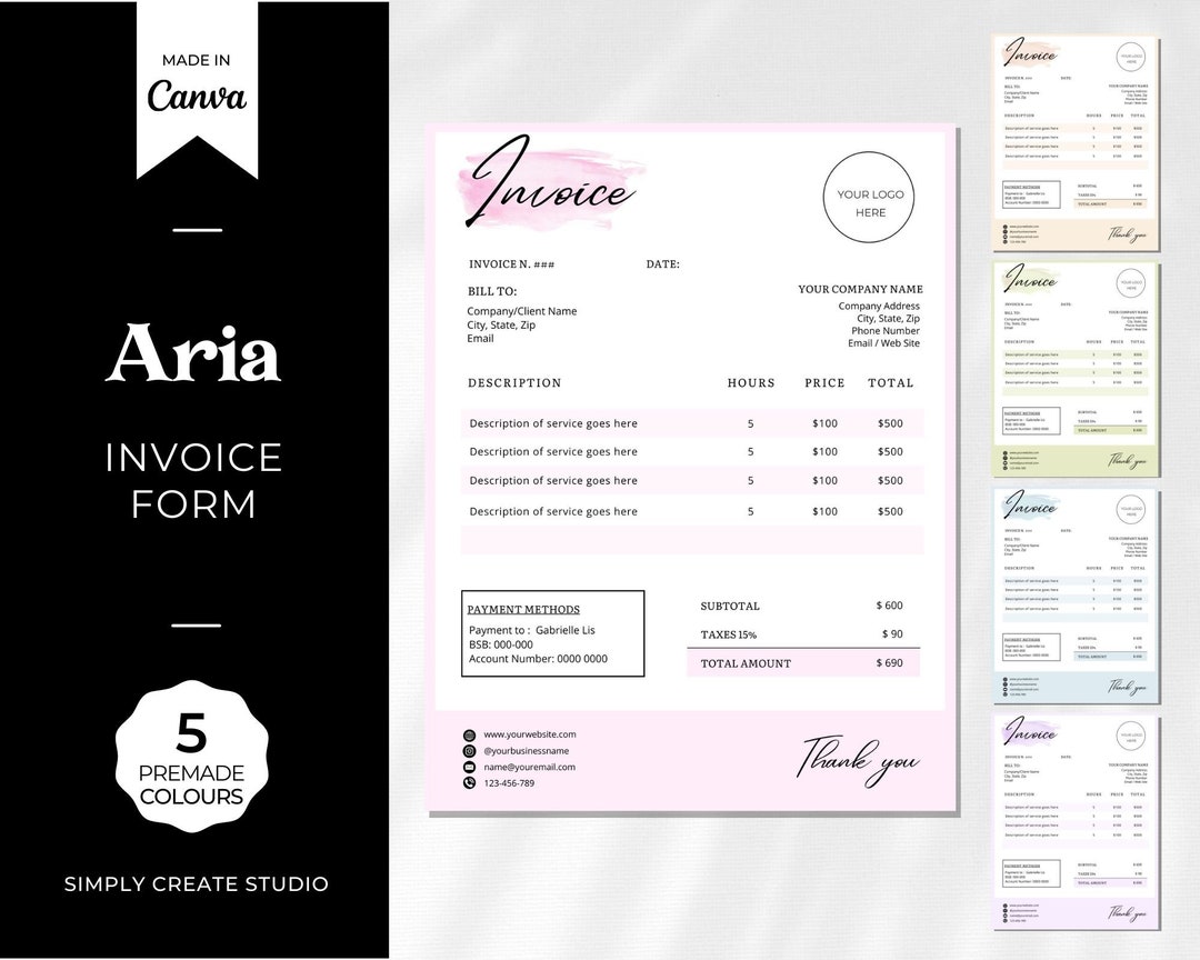 Invoice Form Template Editable in Canva for Small Businesses, Printable ...