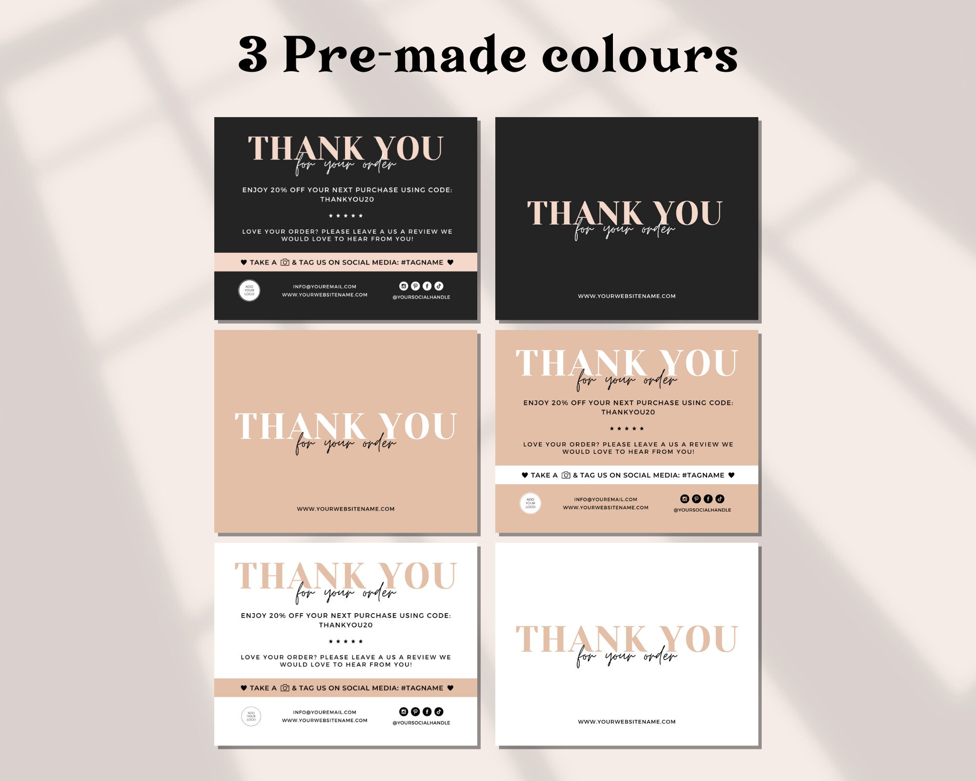 Thank You Card Canva Template, for Etsy Small Business, Editable ...