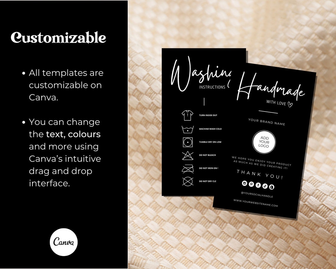 Editable Washing Instructions Care Card Template Printable - Etsy