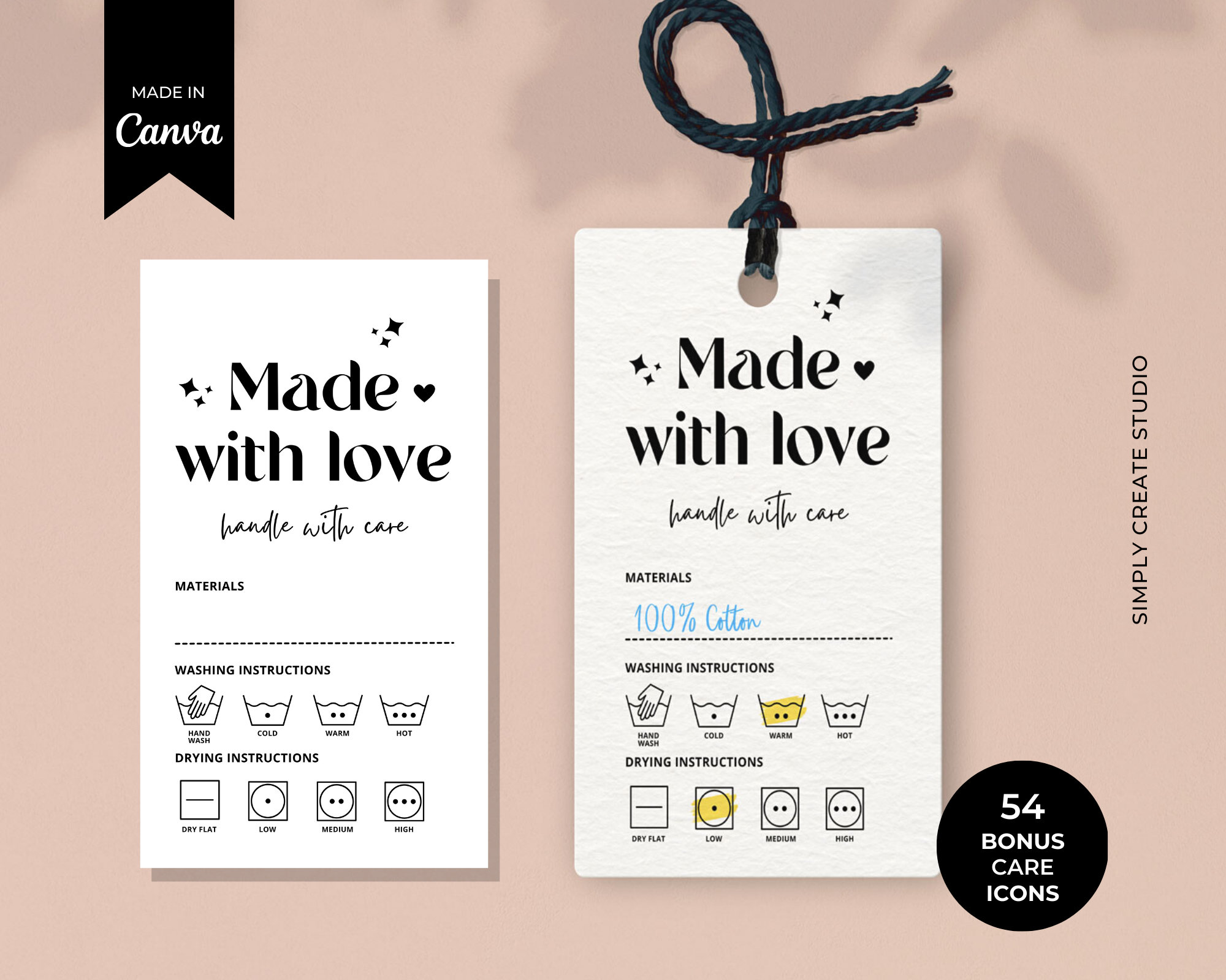 Editable Care Tags Label, Printable Clothing Care Card, Canva Template ...