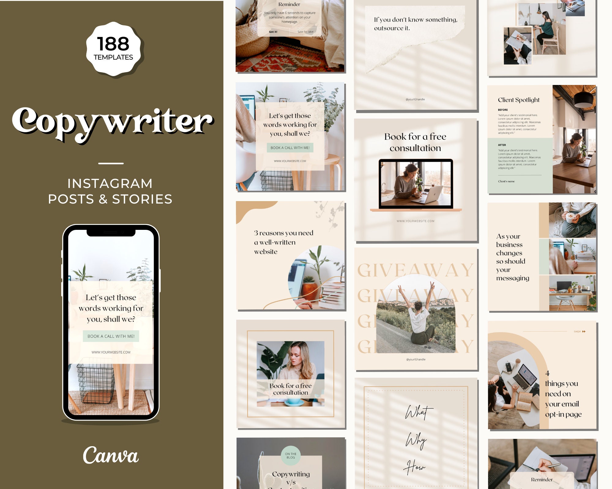 Copywriting Template for Instagram, Canva Template for Copywriting ...
