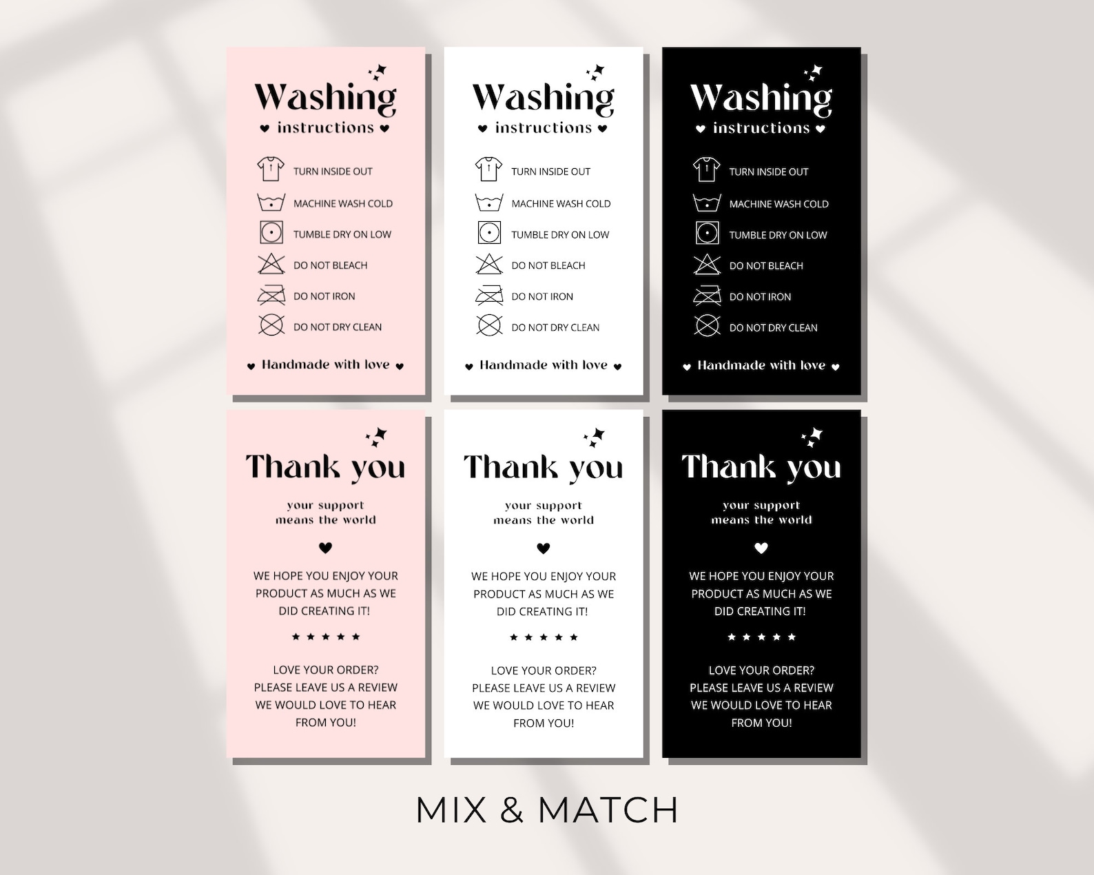 Care Card Bundle, Printable Cup Care Instructions, Vinyl Decal, Shirt ...