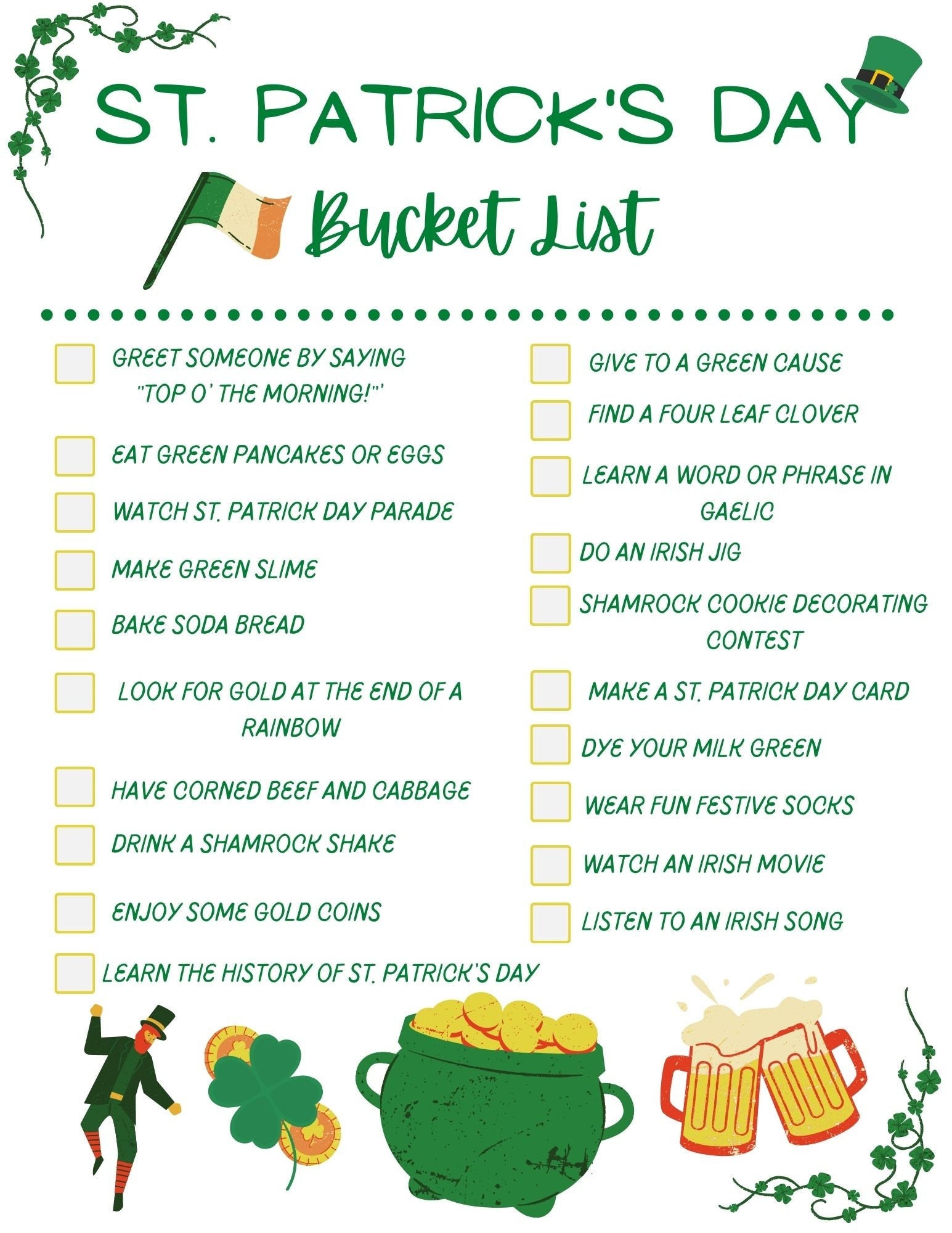 St. Patrick's Day Bucket List, St. Patricks Day to Do List, Family Fun ...