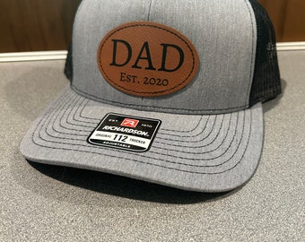 Custom Trucker Leather Patch Hat, Dad, Father, Engraved, Personalized ...