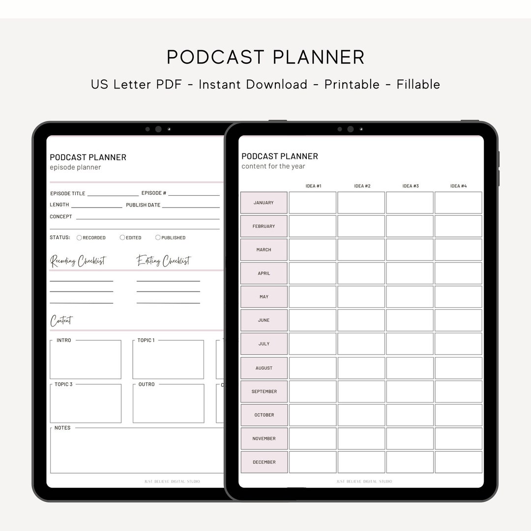 Podcast Planner BUNDLE Pack, Podcast Template Monthly Content, Podcast ...