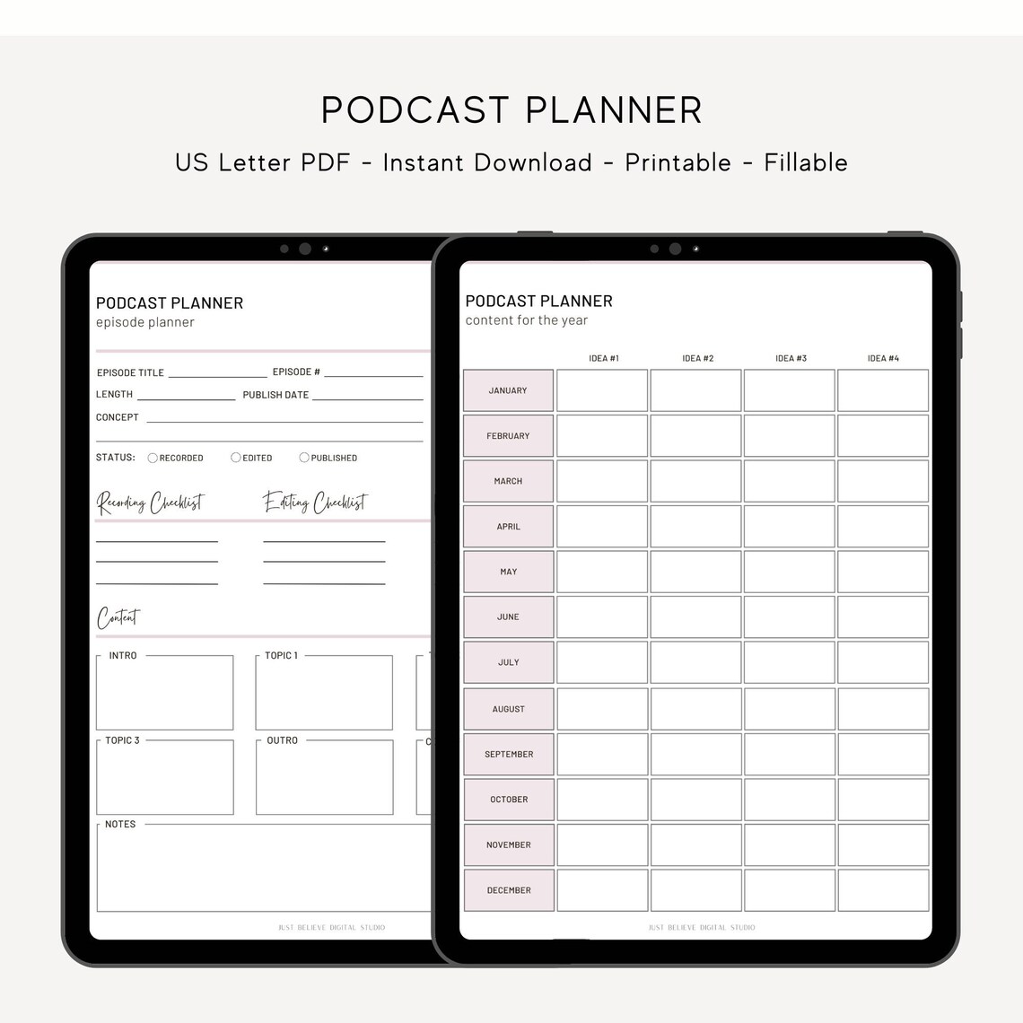 Podcast Planner BUNDLE Pack, Podcast Template Monthly Content, Podcast ...