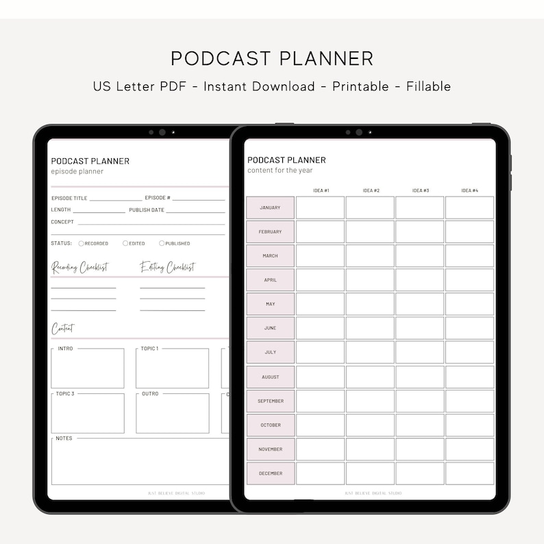 Podcast Planner BUNDLE Pack, Podcast Template Monthly Content, Podcast ...