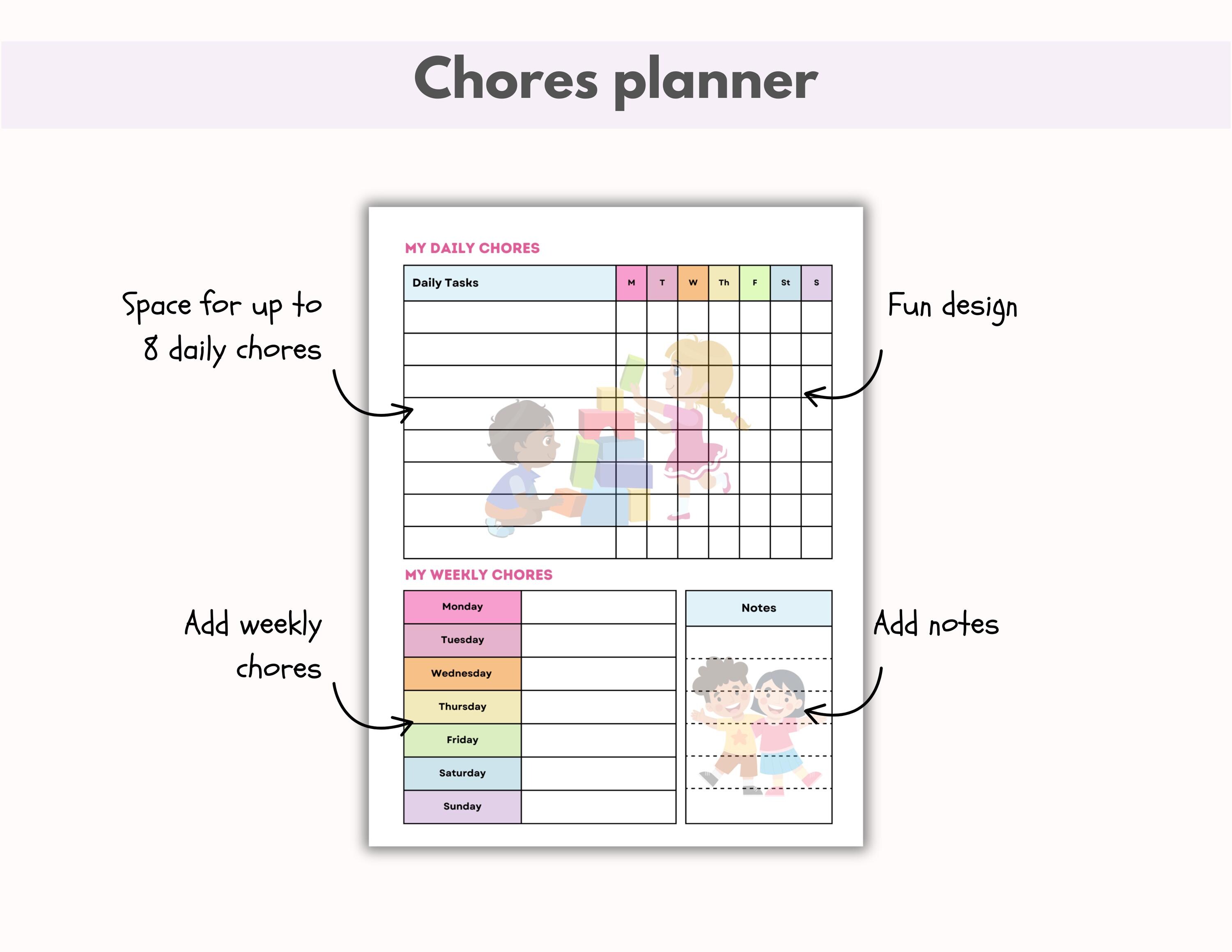 Kids Chore Organizer Responsibility Chart for Kids Daily Planner ...