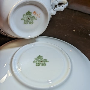 Elegant Stanley Bone China Teacup and Saucer Set, Gold Floral Scrolling ...