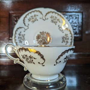 Elegant Stanley Bone China Teacup and Saucer Set, Gold Floral Scrolling ...