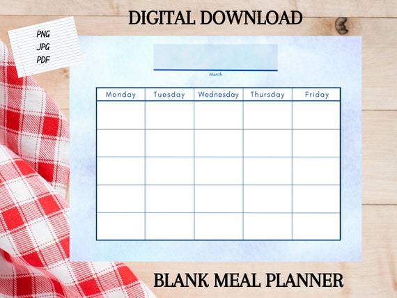 Blank Calendar Menu Planner Template Printable Digital | Etsy