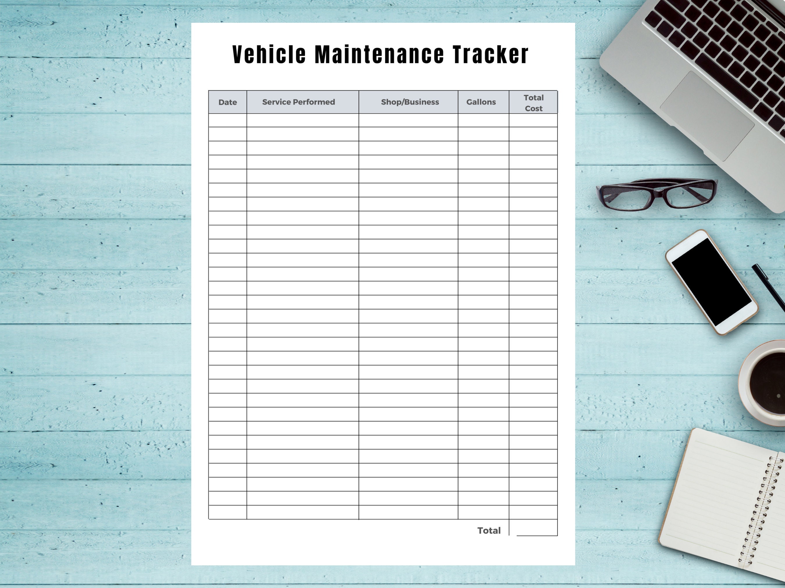 Vehicle Maintenance Tracker Template Printable, Vehicle Repair Log ...